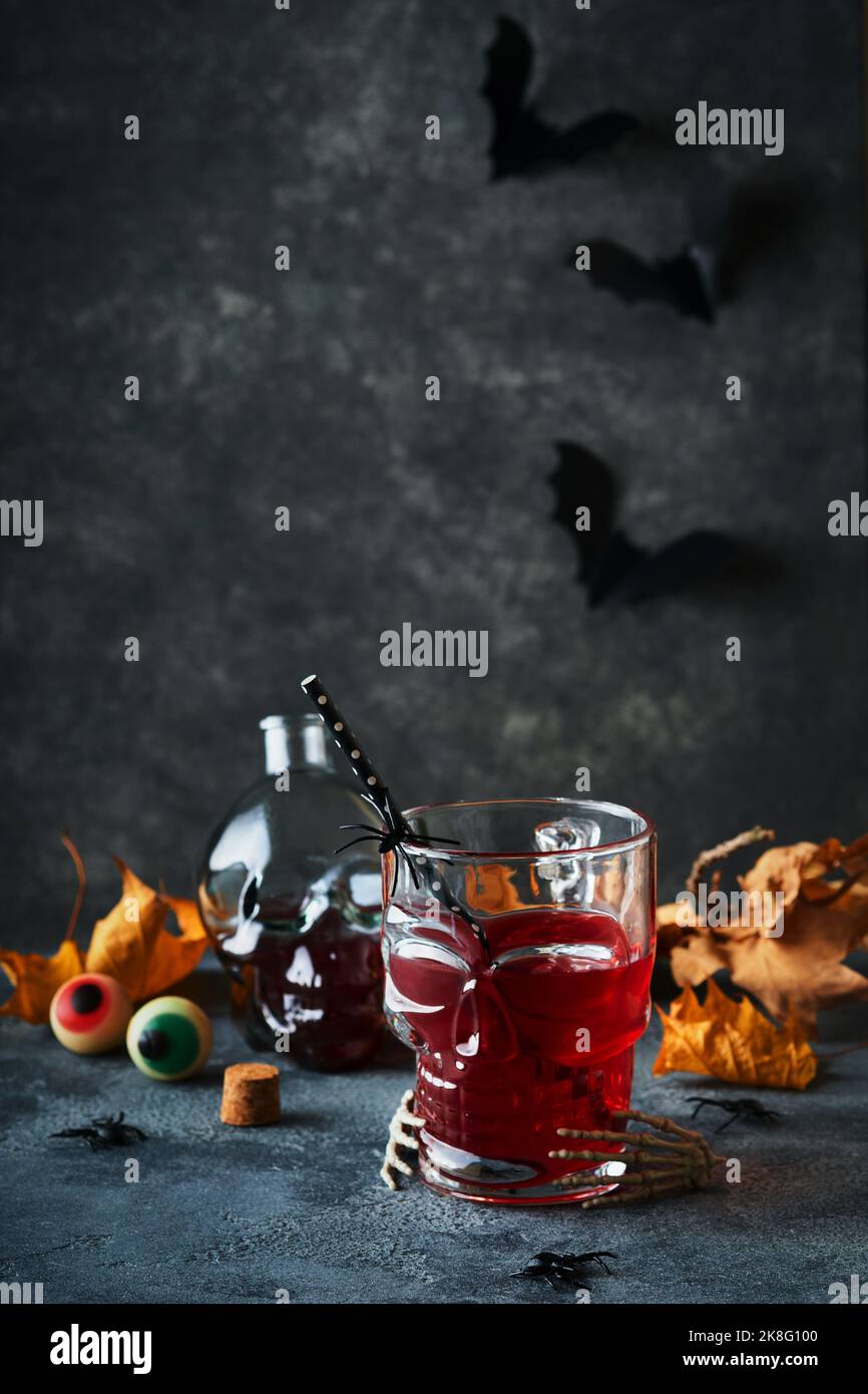 Halloween bloody cocktail. Bloody red cocktail glass goblet for ...