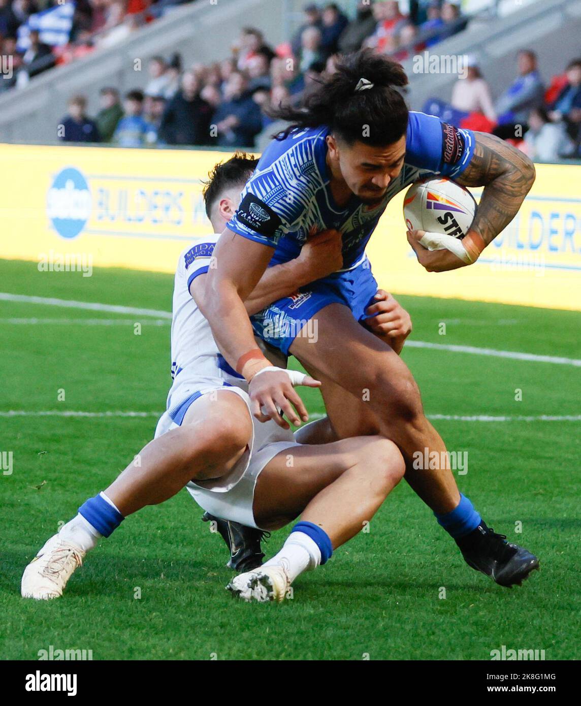 Samoa's Tim Lafai scores a try during the Rugby League World Cup group ...