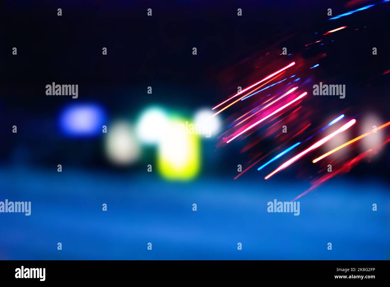 High speed motion car and colorful light trace. Motion blurred car in ...