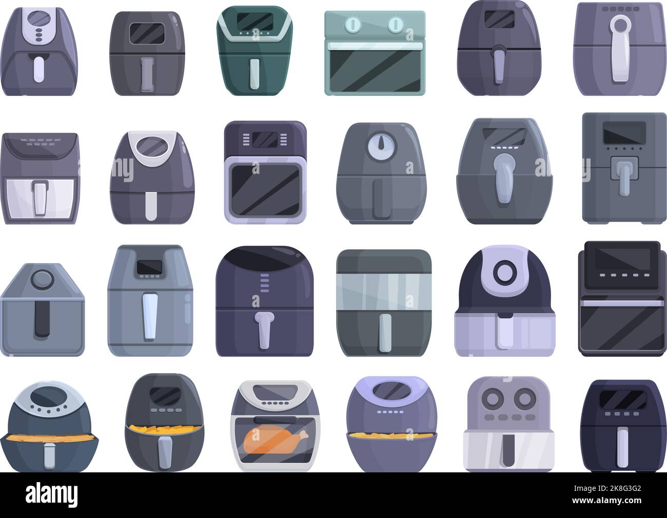 Air fryer icons set cartoon vector. Fry bakery. Cook healthy Stock ...