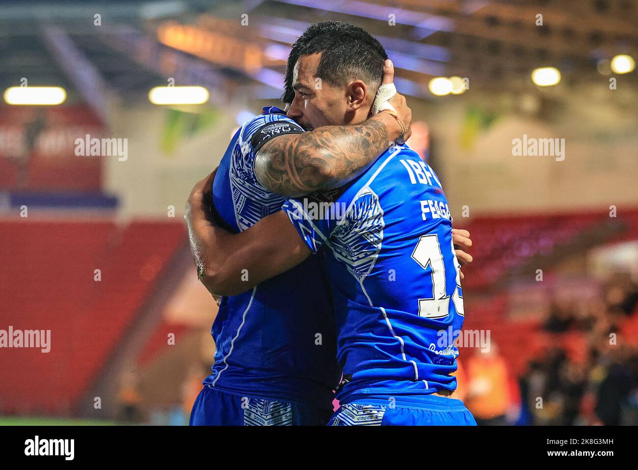 Mat Feagai of Samoa celebrates his try with Ligi Sao of Samoa during ... Mat Feagai of Samoa celebrates his try with Ligi Sao of Samoa during ...
