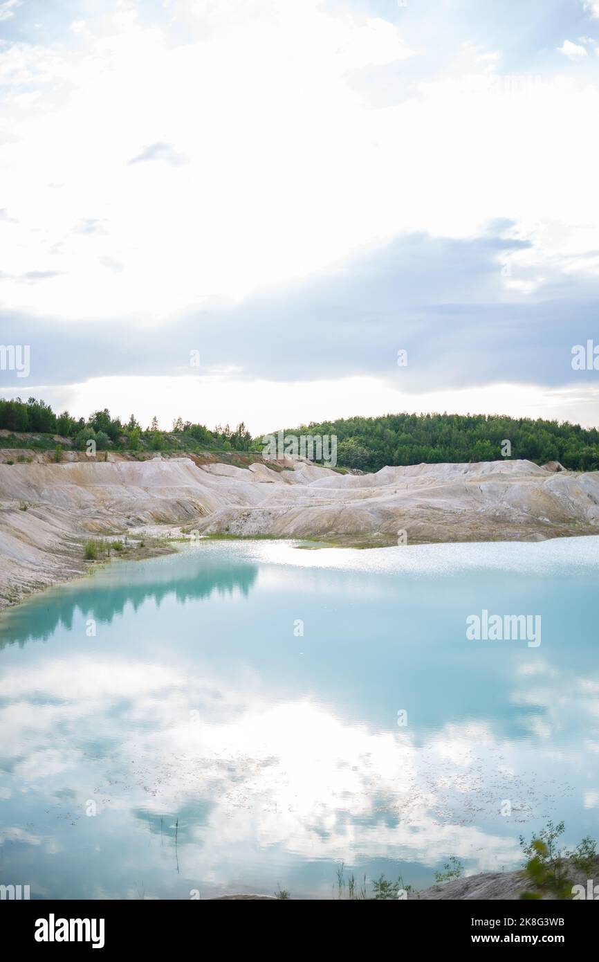 Aerial spectacular view to scenic valley with beautiful mountain lake ...