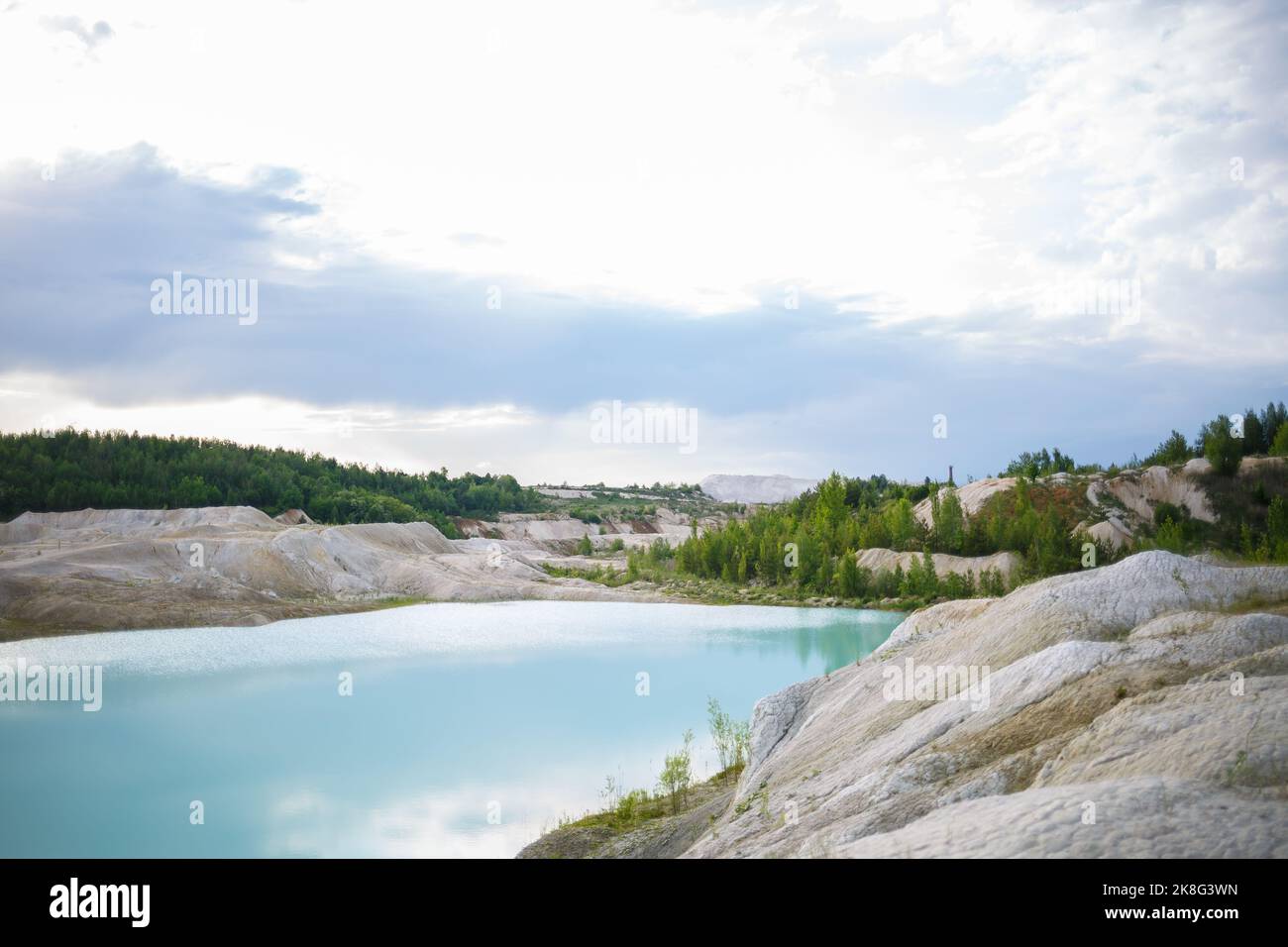 Aerial spectacular view to scenic valley with beautiful mountain lake ...