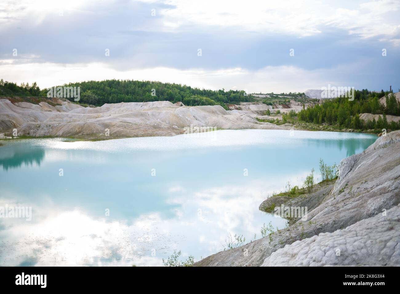 Aerial spectacular view to scenic valley with beautiful mountain lake ...