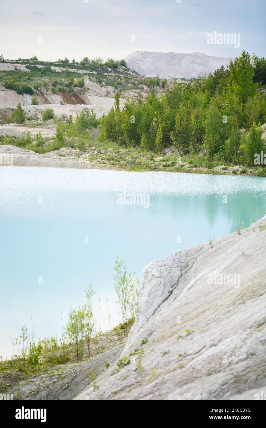 Aerial spectacular view to scenic valley with beautiful mountain lake ...