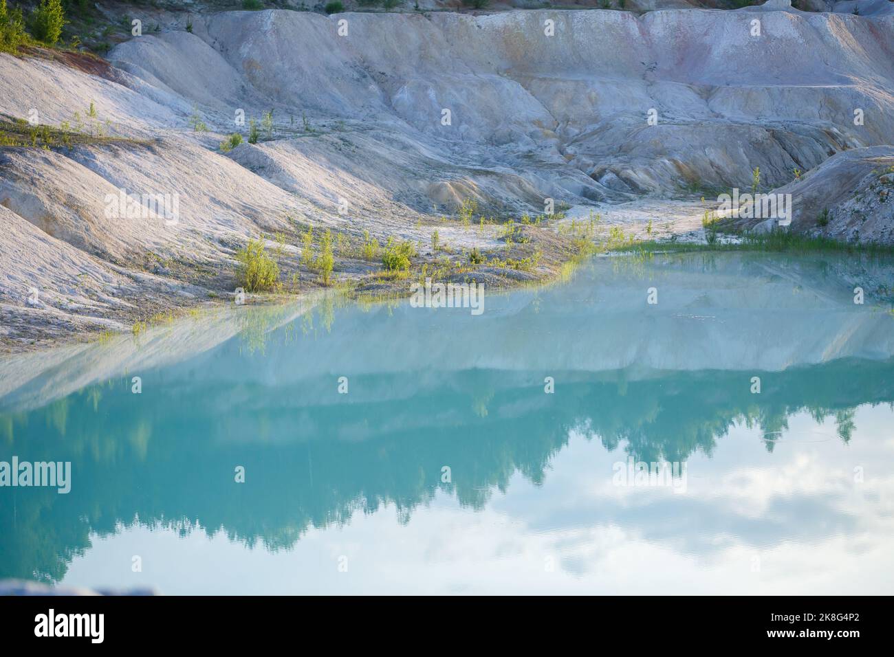 Aerial spectacular view to scenic valley with beautiful mountain lake ...