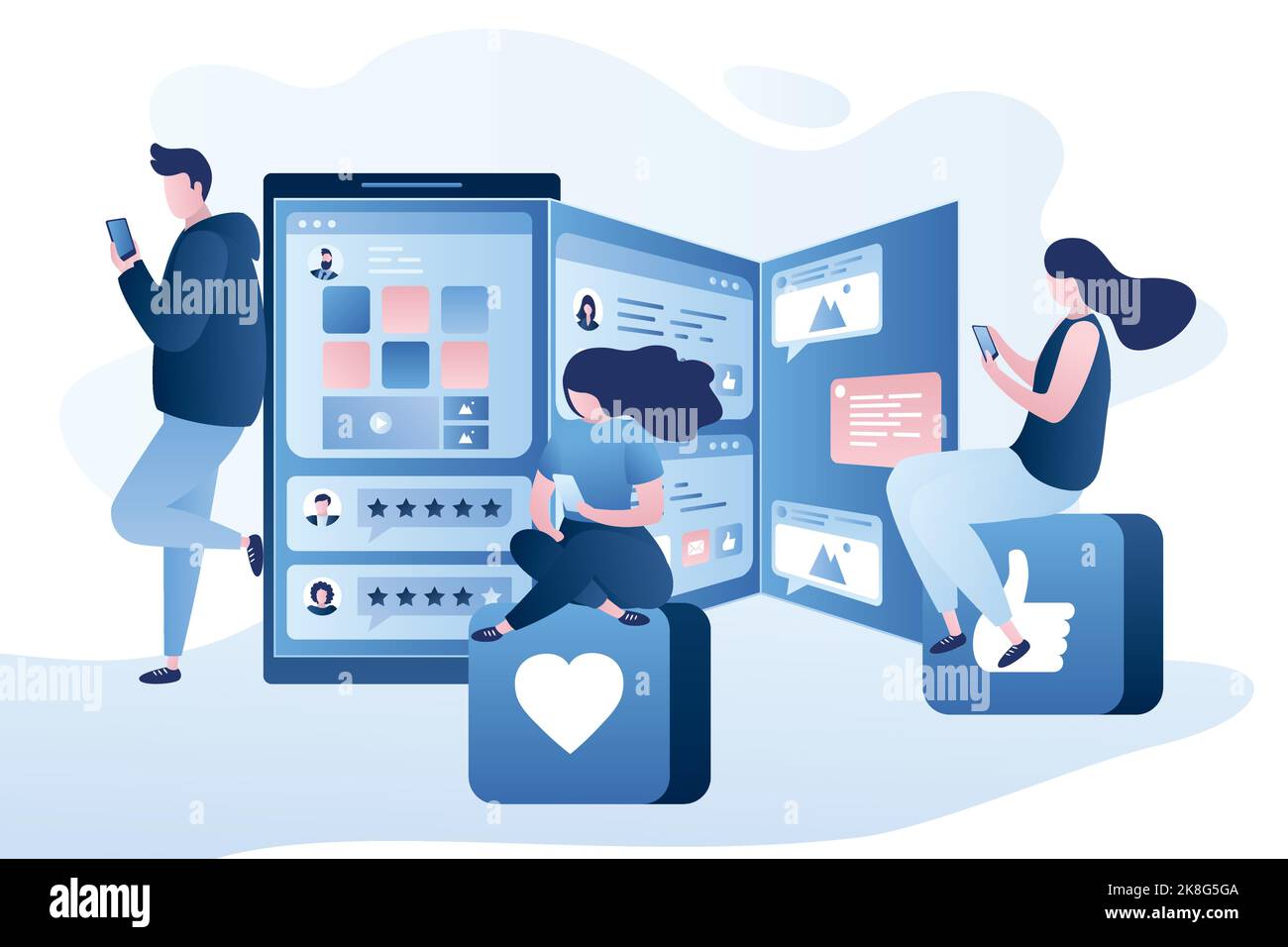 Modern smartphone with applications on three screens. Web surfing or ...