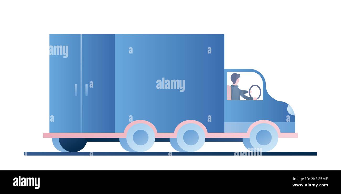 Truck- back view. Driver in cabin. Vehicle isolated on white background ...