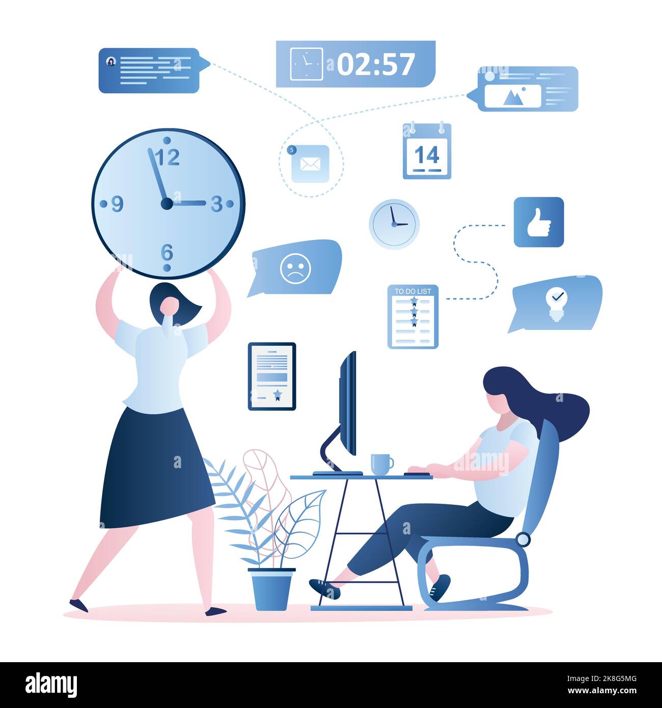 Time management and deadline concept, girl employee on workplace and ...