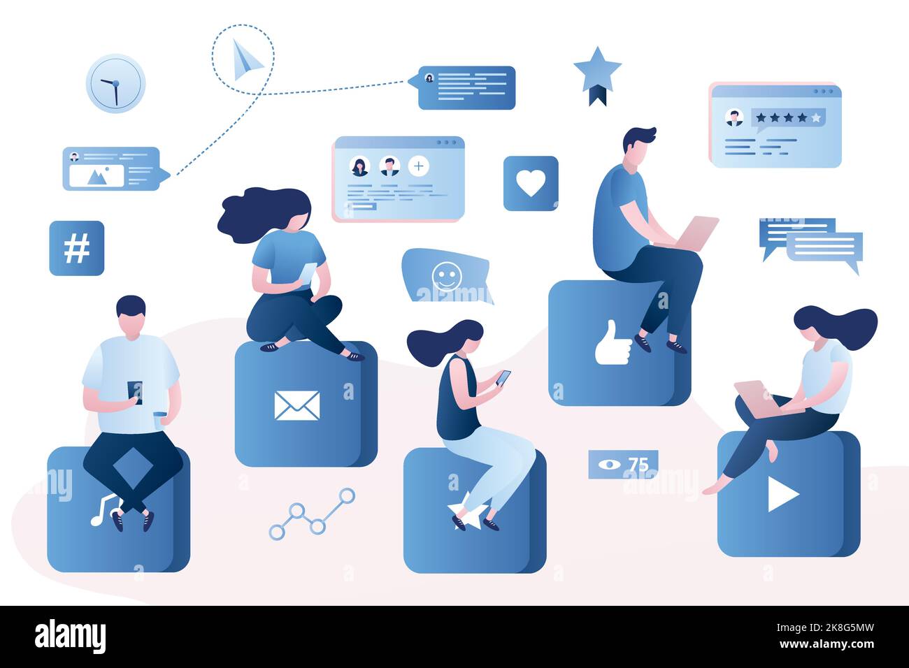 Internet social communication between various people. Male and female ...