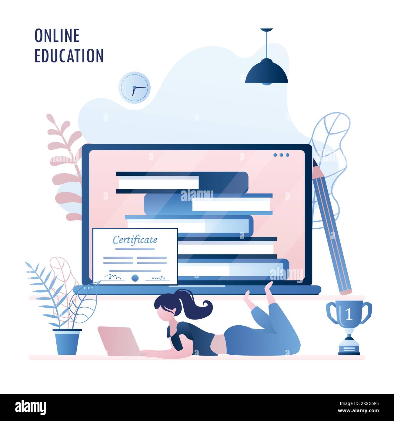 Girl cartoon laptop books hi-res stock photography and images - Alamy