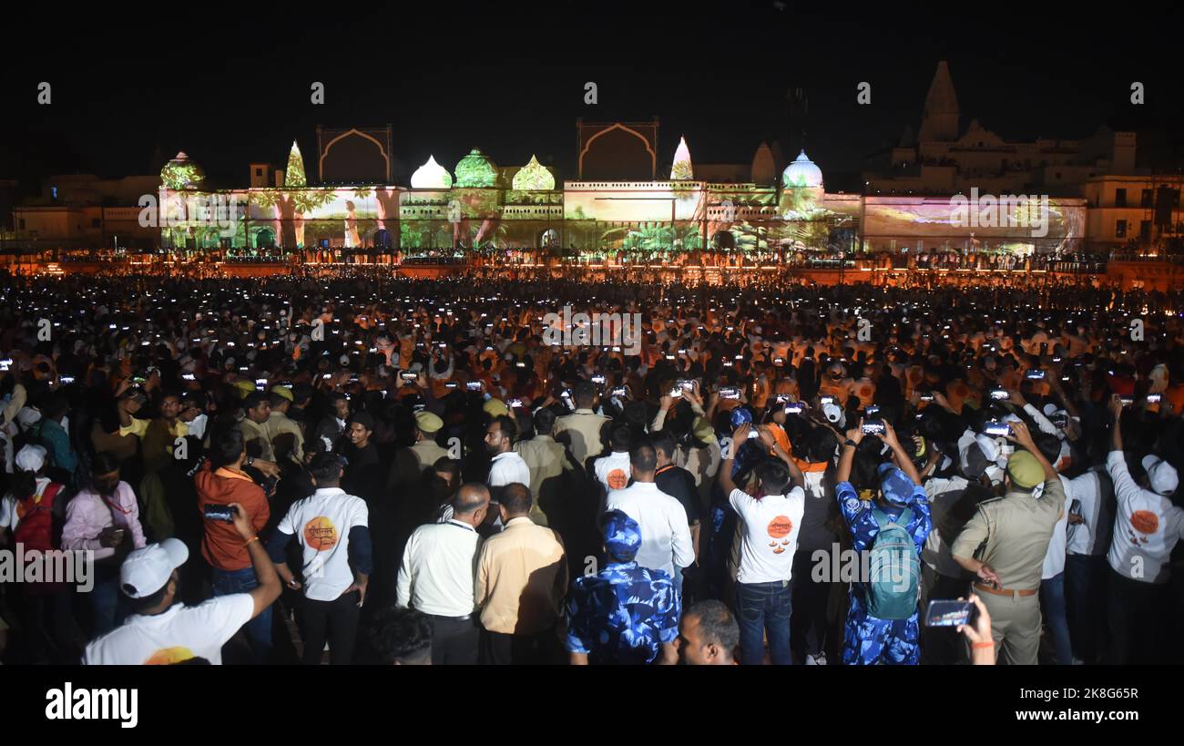 AYODHYA, INDIA - OCTOBER 23: A view of a light and sound show during ...