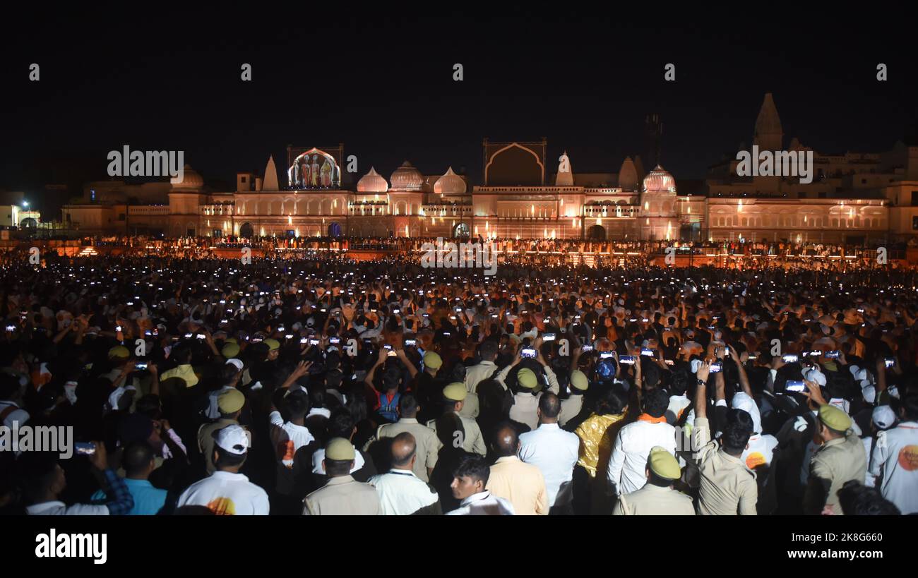 AYODHYA, INDIA - OCTOBER 23: A view of a light and sound show during ...