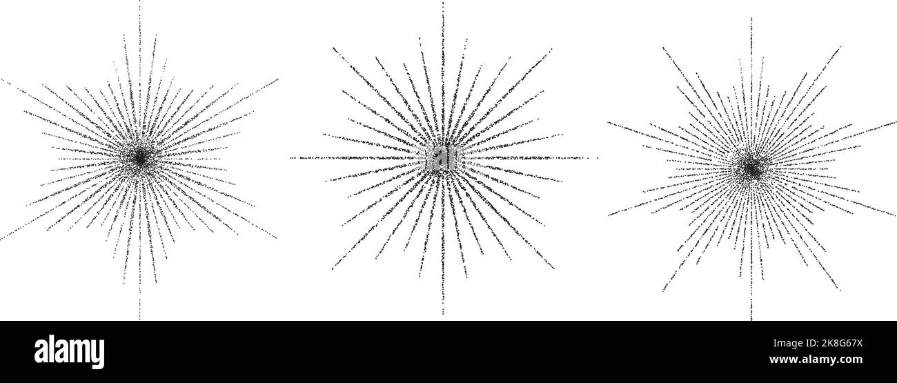 Dotted grain star with beams set. Black stippled ray sparkle and flare ...