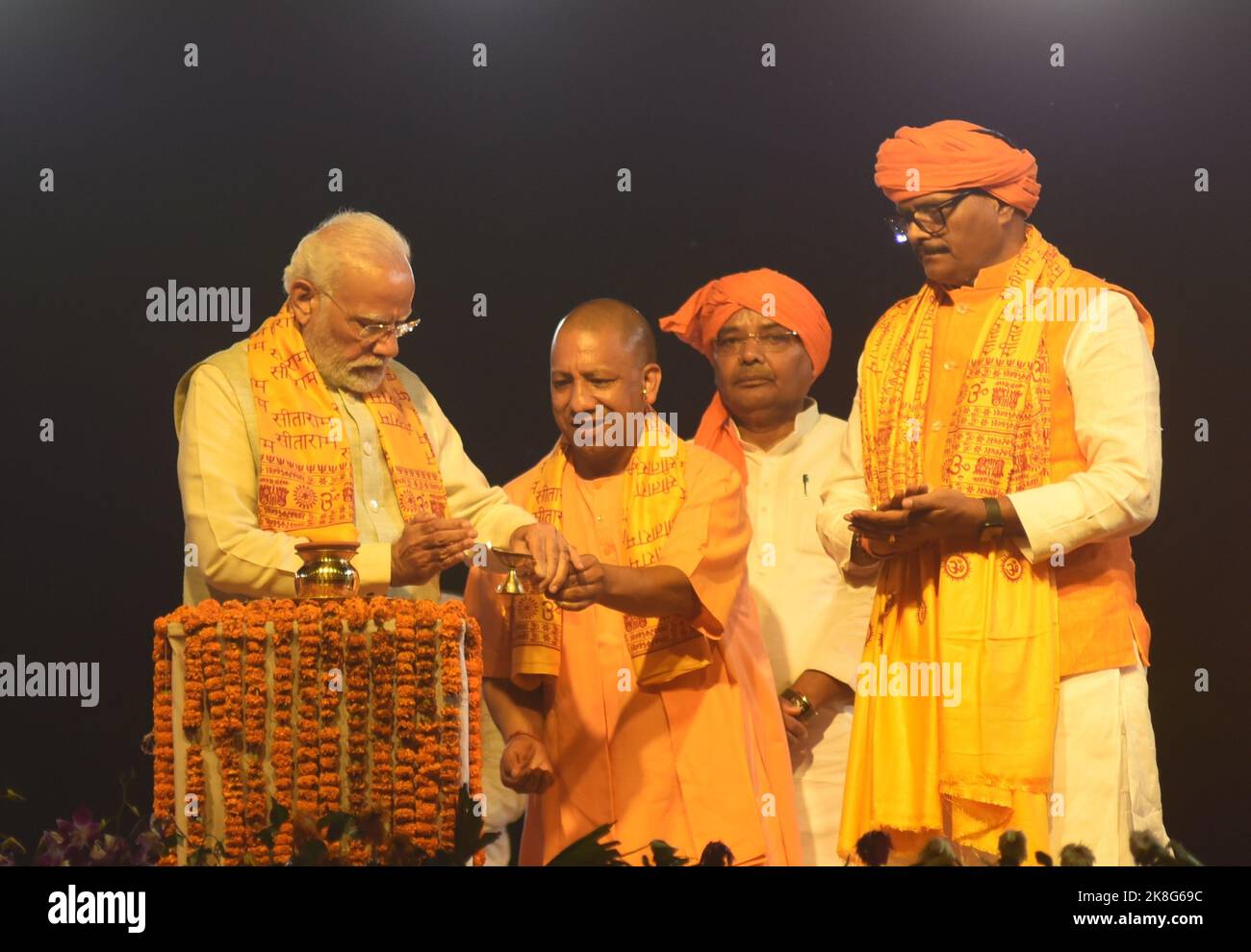 AYODHYA, INDIA - OCTOBER 23: Prime Minister Narendra Modi with Uttar ...