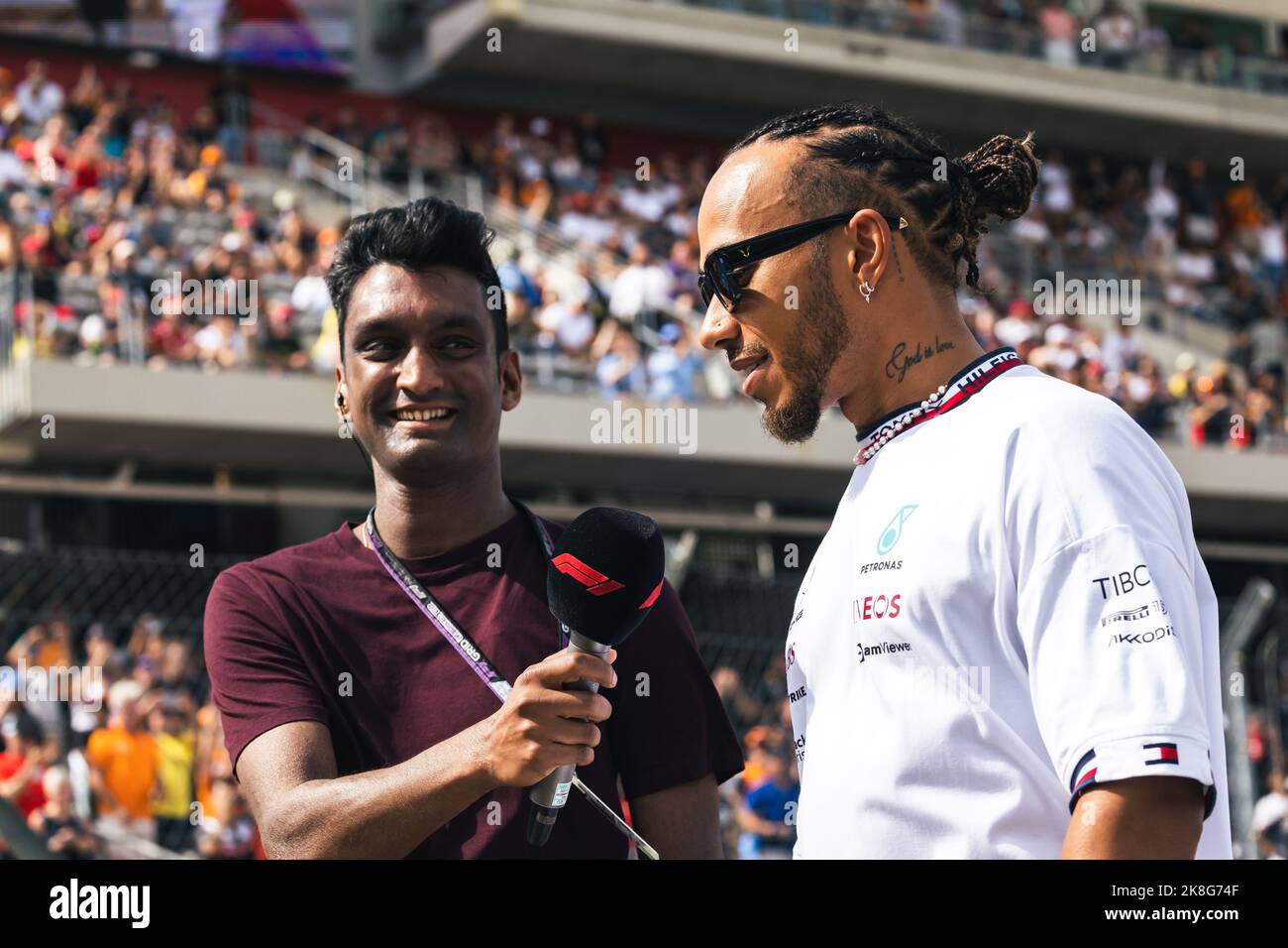 Lewis Hamilton (GBR) Mercedes AMG F1 with Lawrence Barretto (GBR ...