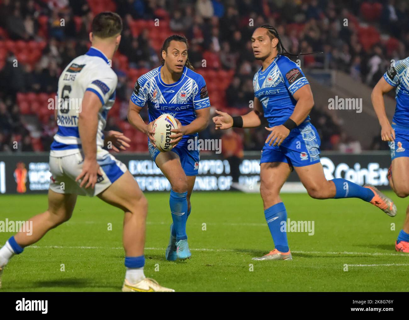 Doncaster, South Yorkshire, UK on October 23, 2022 Jarome Luai of Samoa ...