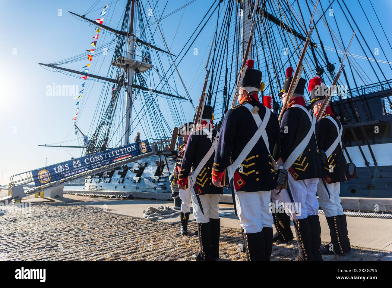 Members of the 1812 Marines heading to the USS Constitution for the ...