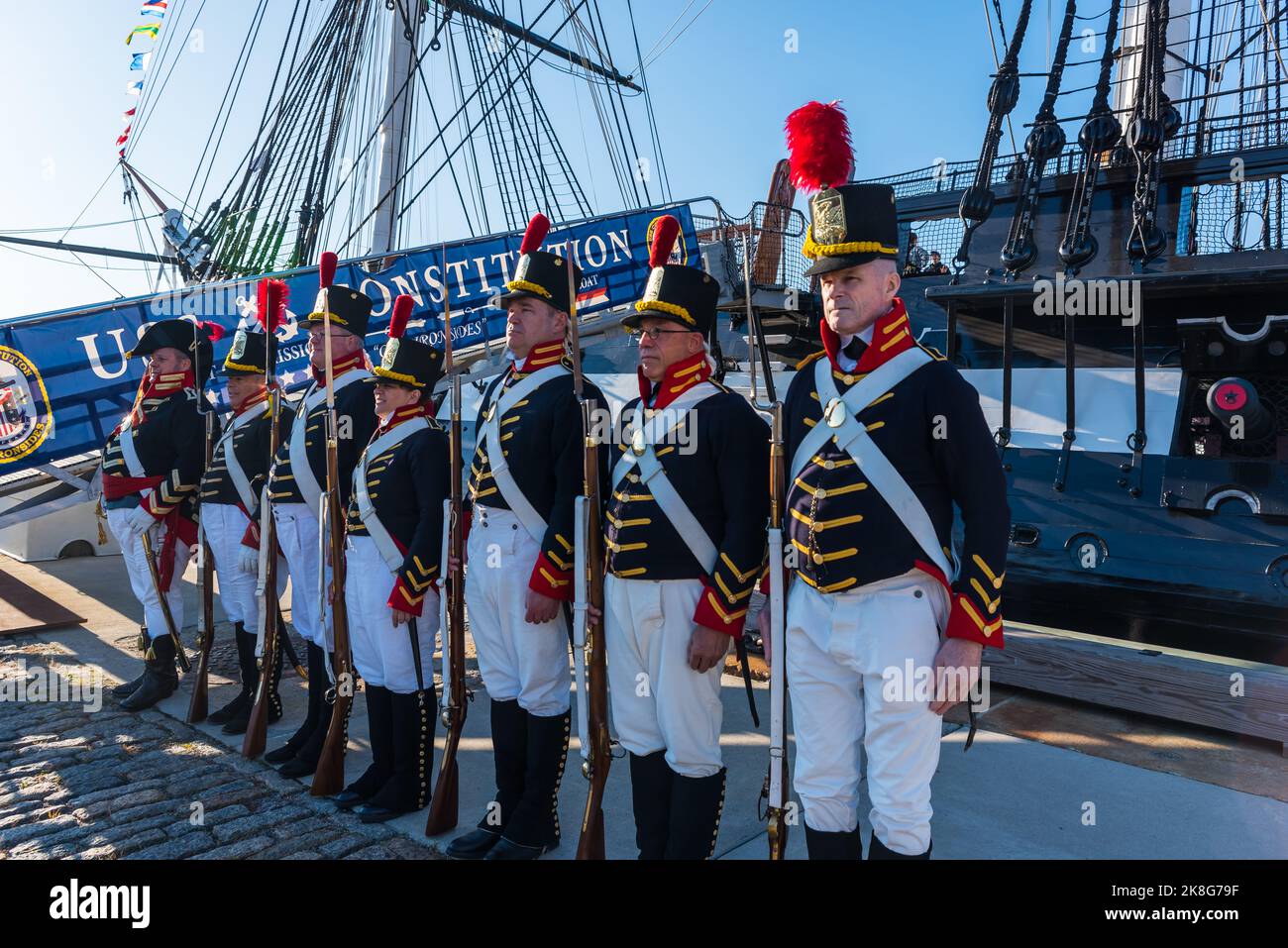 Members of the 1812 Marines heading to the USS Constitution for the ...