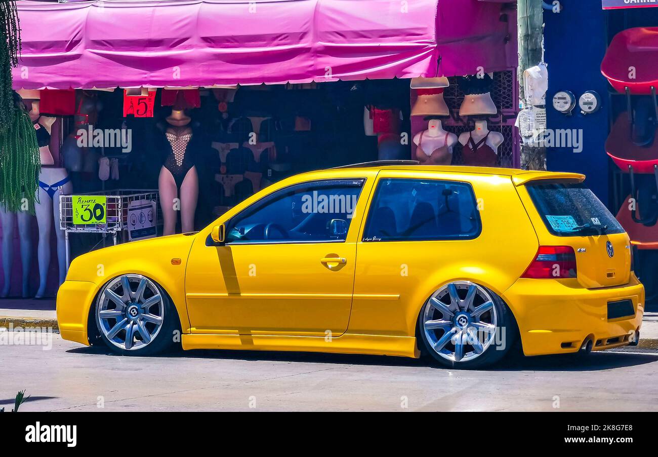 Various colorful tuned cars and classic vintage cars in Playa del ...