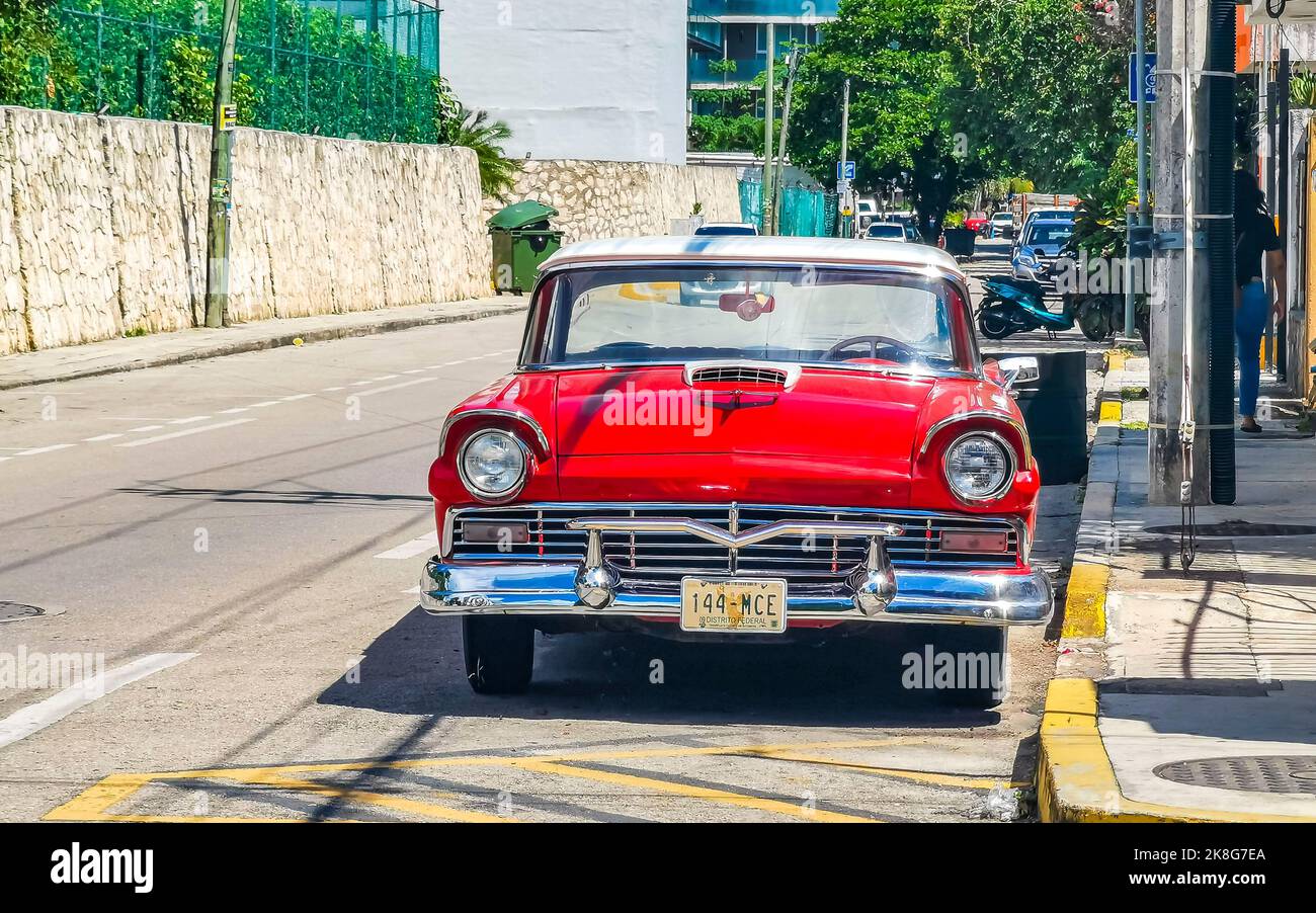 Various colorful tuned cars and classic vintage cars in Playa del ...