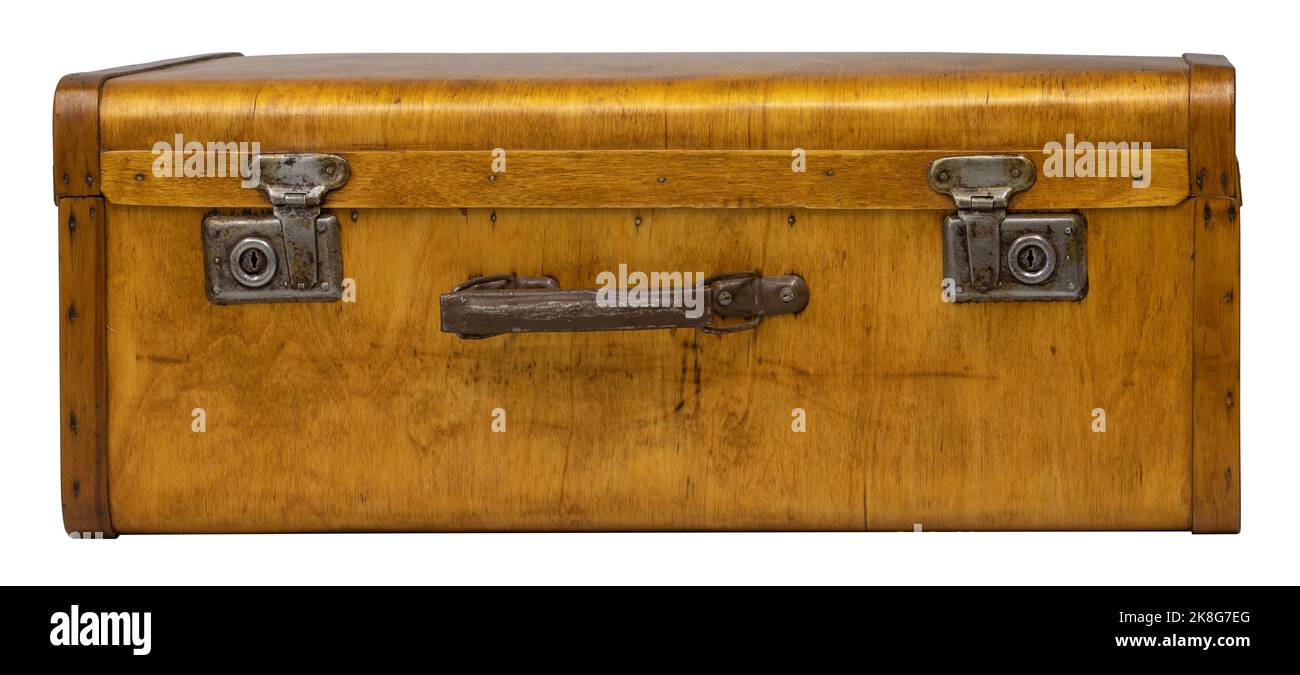 Old plywood chest box isolated on white background Stock Photo - Alamy