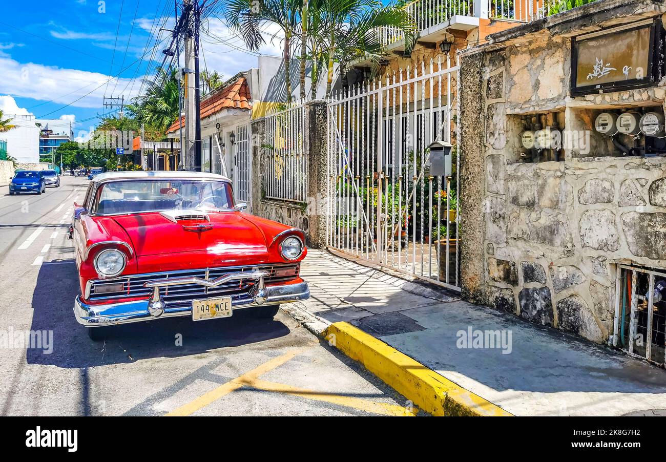Various colorful tuned cars and classic vintage cars in Playa del ...