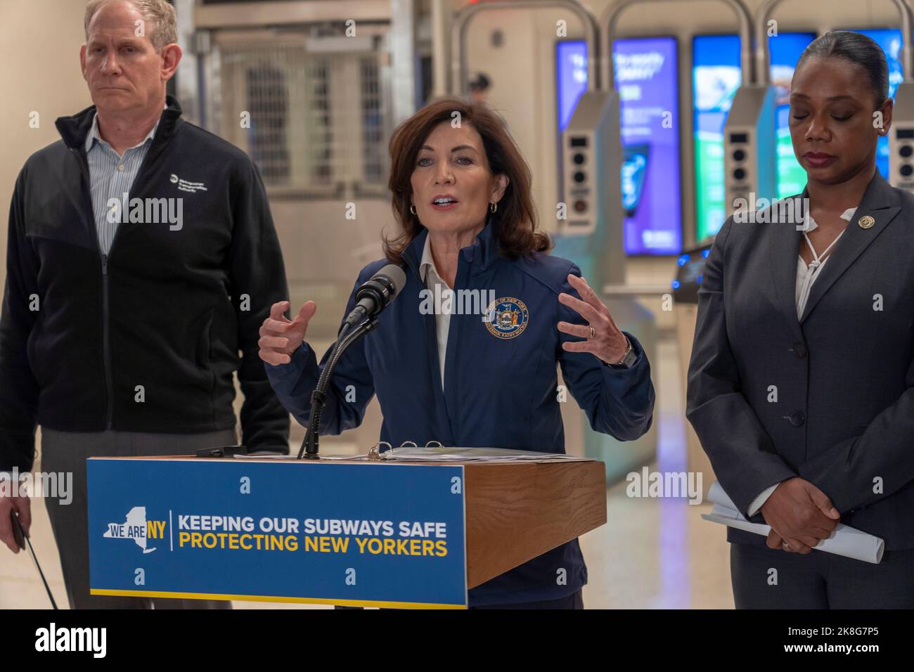 New York State Governor Kathy Hochul speaks during announcement of ...