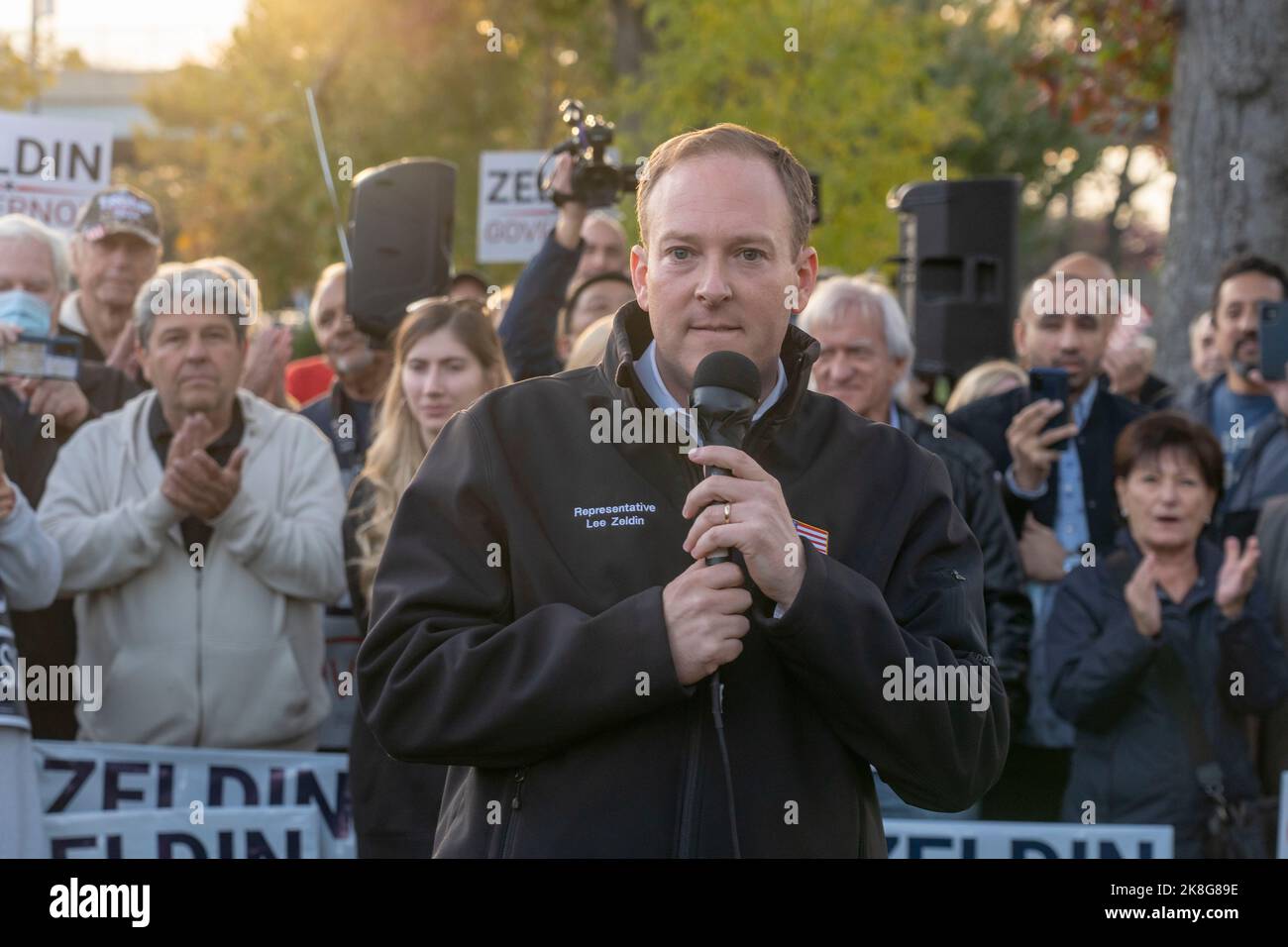 Republican Candidate for Governor of New York Congressman Lee Zeldin speaks at a Get Out The ...