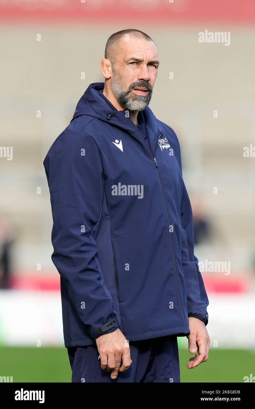 Alex Sanderson Director of Rugby of Sale Sharks watches his team warm ...