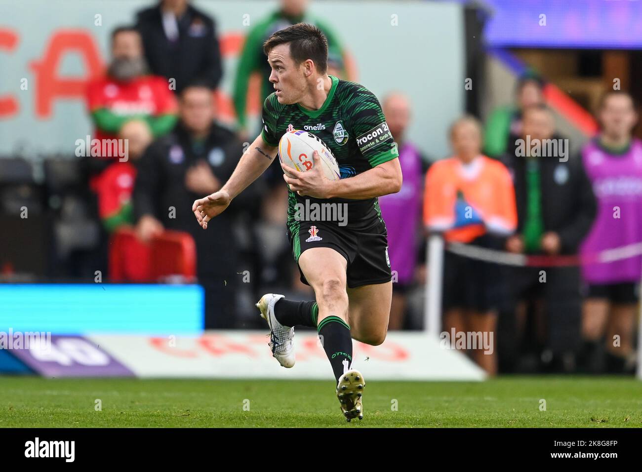 Luke Keary of Ireland makes a break during the Rugby League World Cup ...