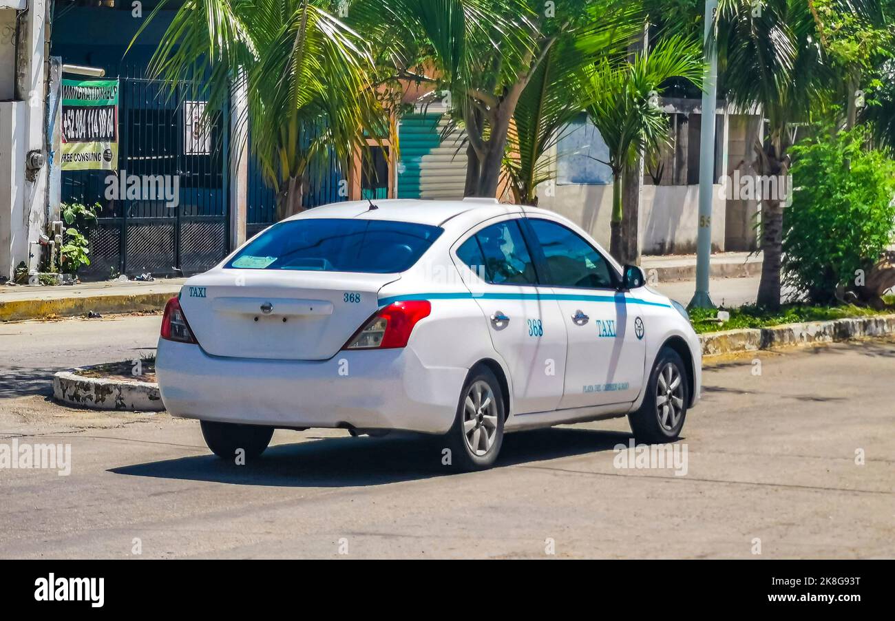 White turquoise taxi cab car in Playa del Carmen Quintana Roo Mexico ...