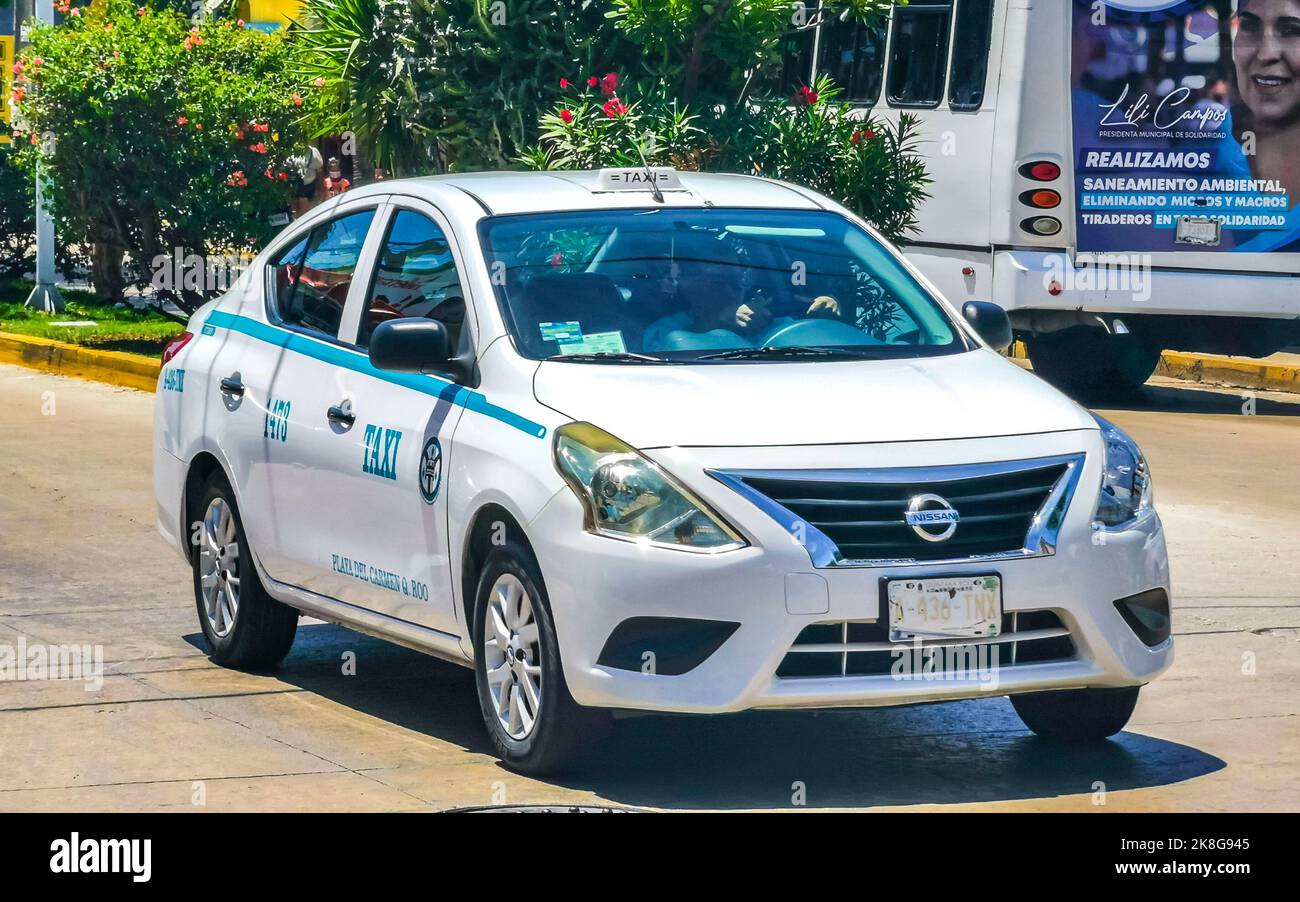 White turquoise taxi cab car in Playa del Carmen Quintana Roo Mexico ...