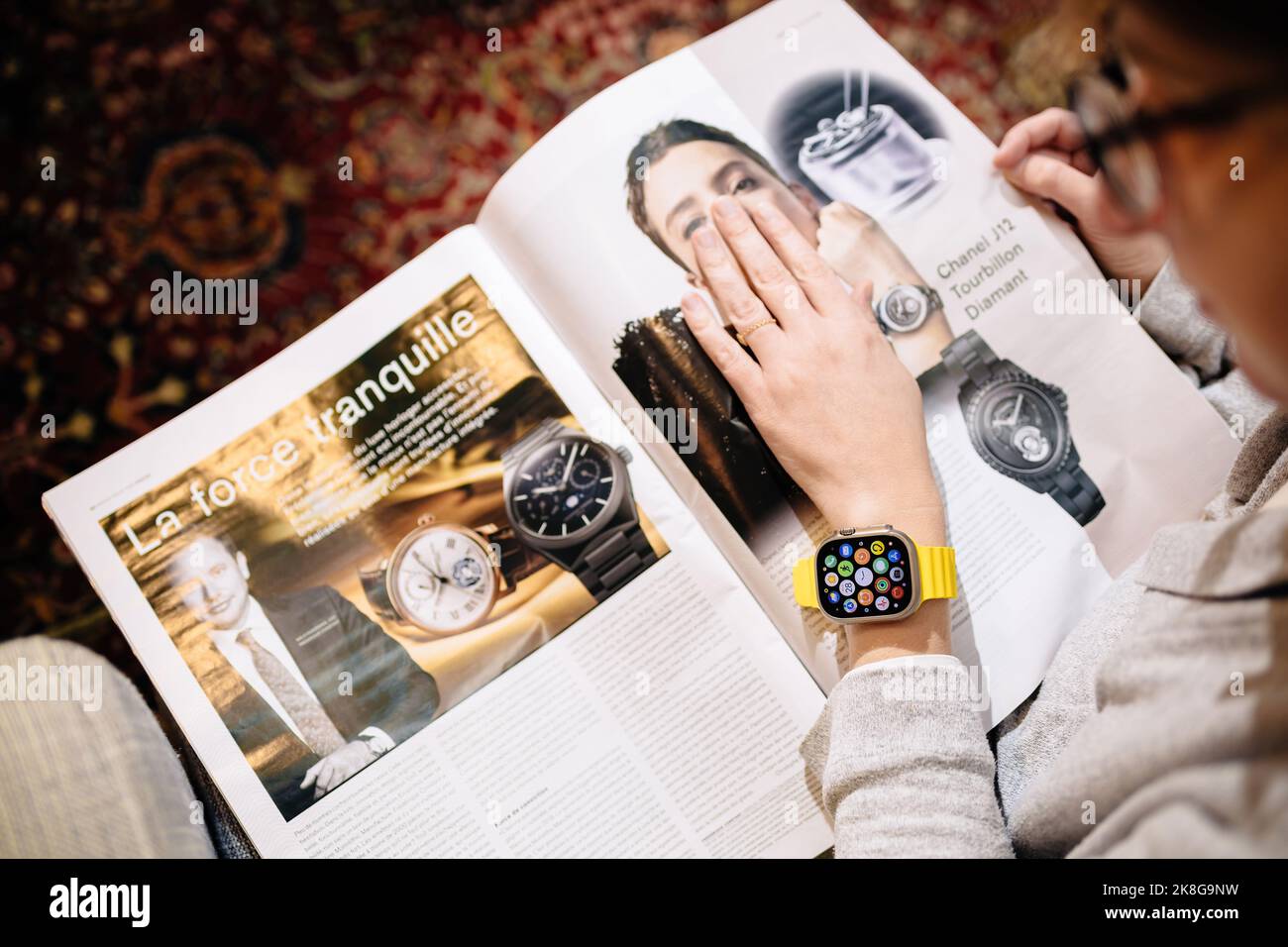 London, United Kingdom - Sept 28, 2022: Focus on woman wrist wwearing ...