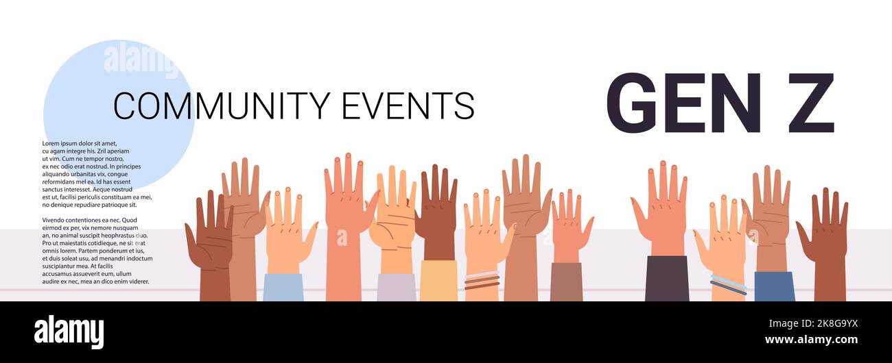 mix race raised up hands community events generation Z lifestyle ...