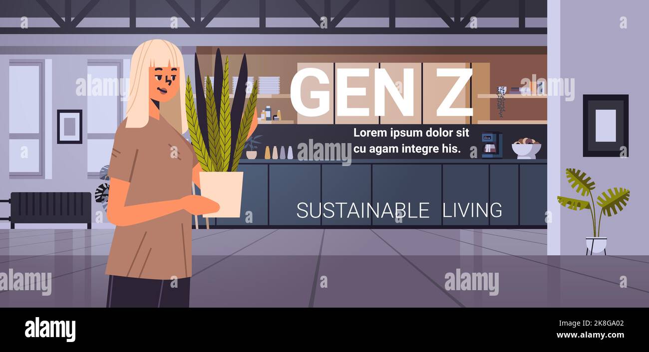 girl holding potted plant generation Z lifestyle sustainable living ...