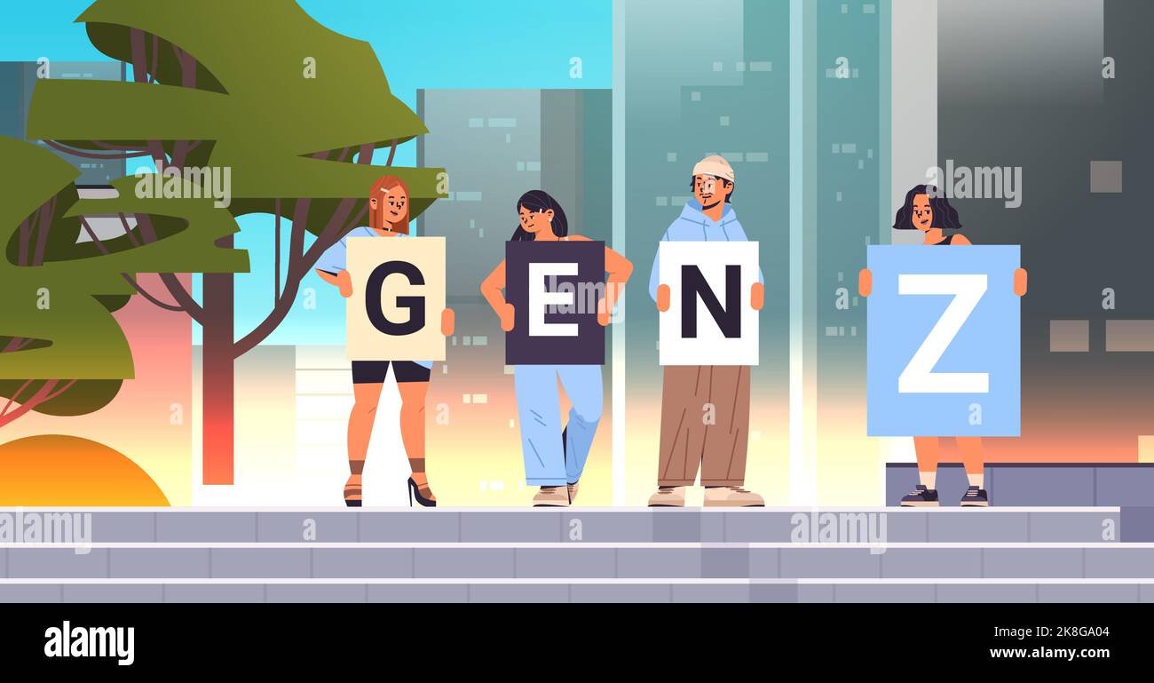 people holding generation Z letters new modern demography trend with ...