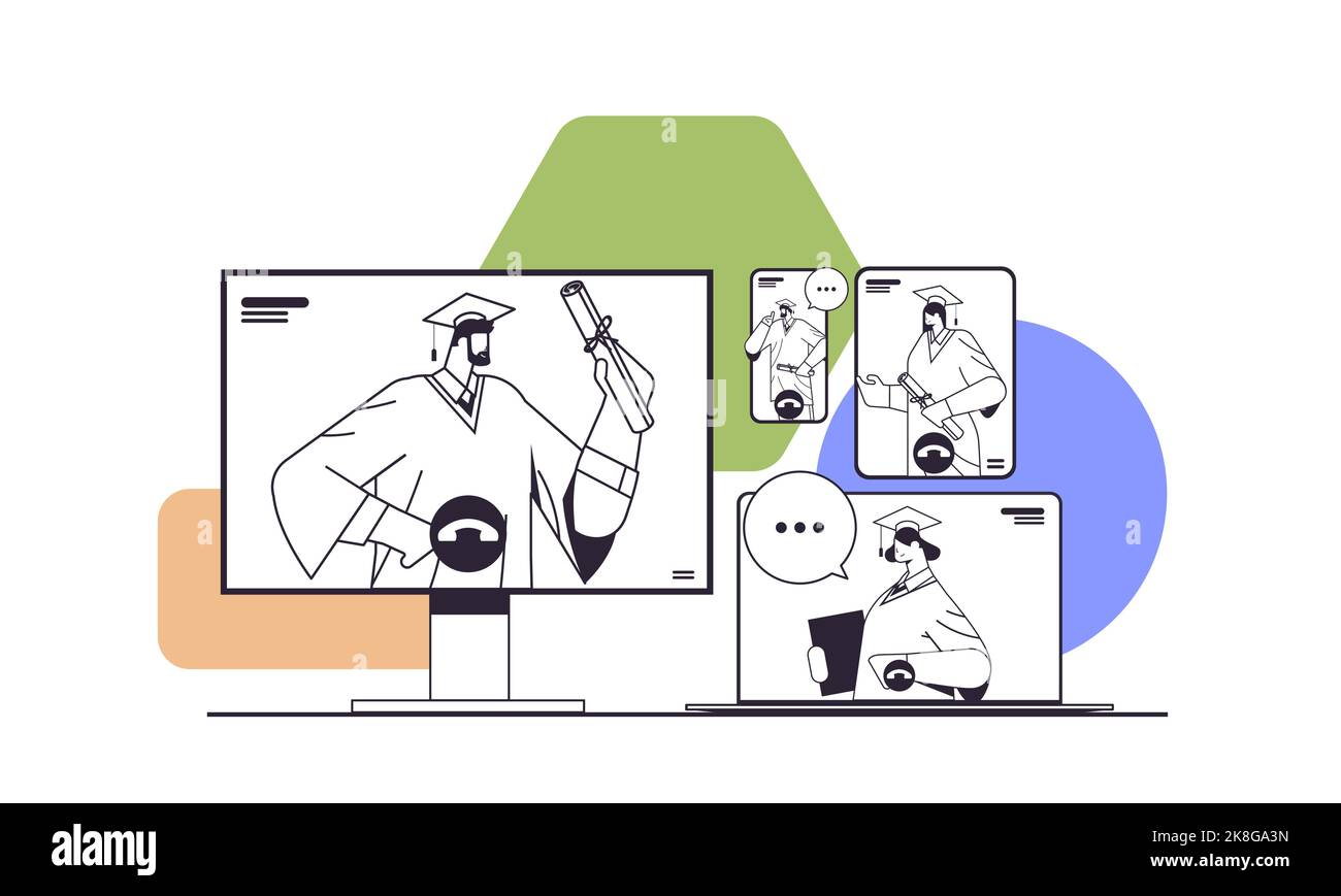 graduated students discussing during video call graduates celebrating ...