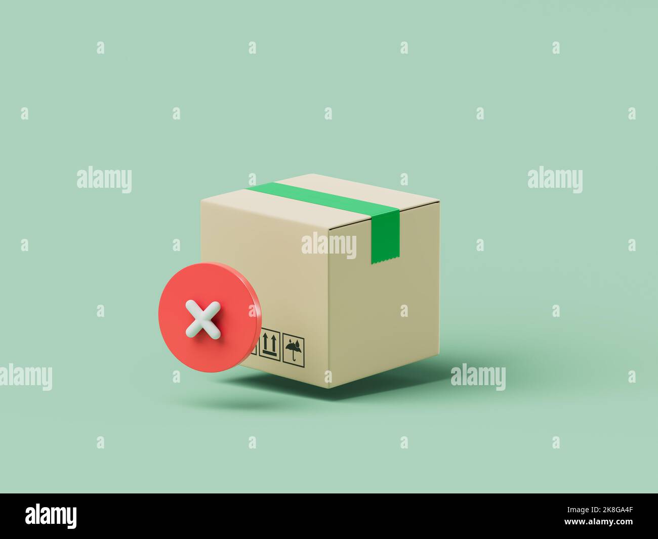 Simple cartoon delivery box with red error mark 3d render illustration ...