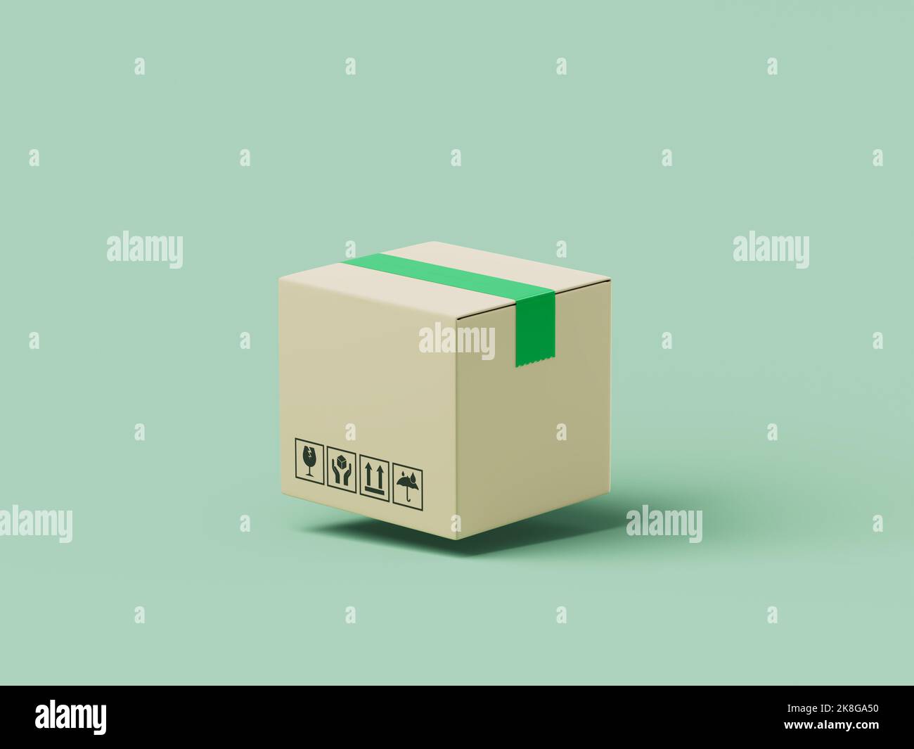 Simple cartoon cardboard delivery box with adhesive tape 3d render ...