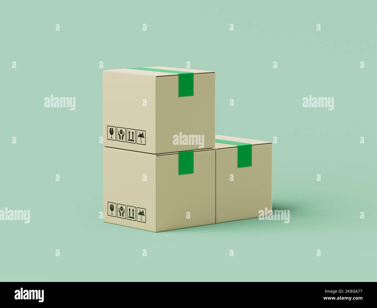 Simple cartoon stack of cardboard delivery box with adhesive tape 3d ...