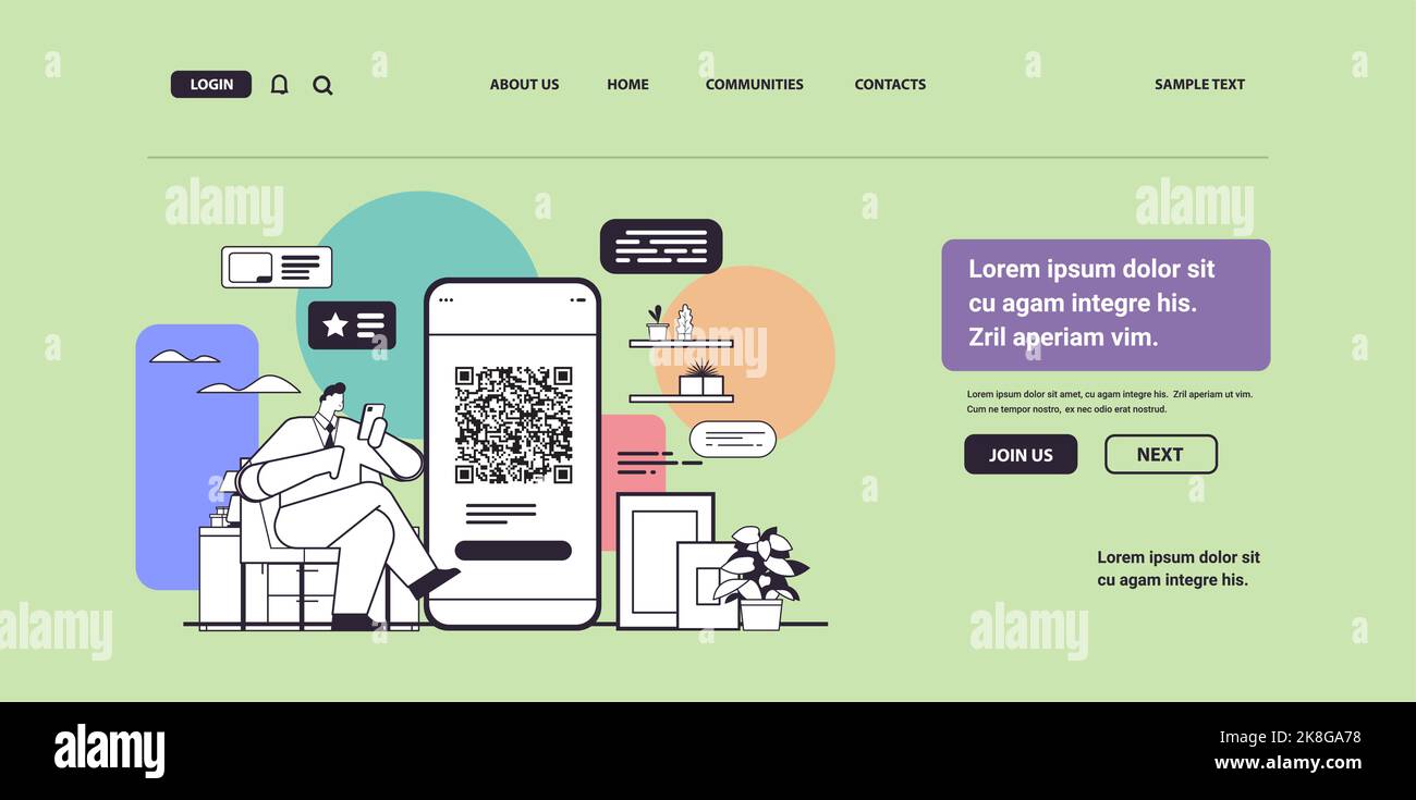 businessman scanning QR code on smartphone screen readable barcode ...