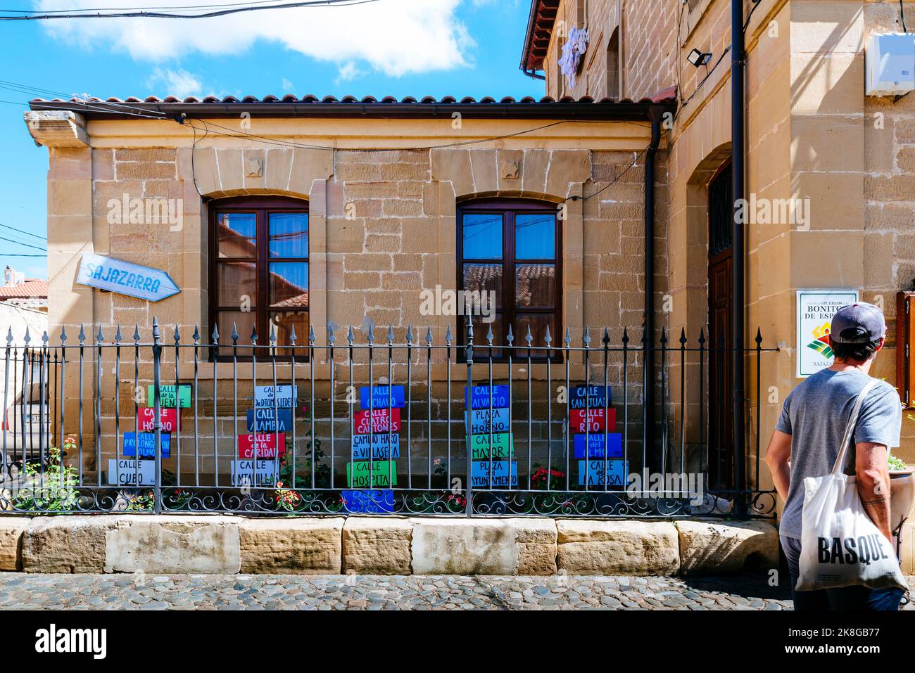 Facade of the 'new' town hall. Street of Sajazarra. Medieval village in ...