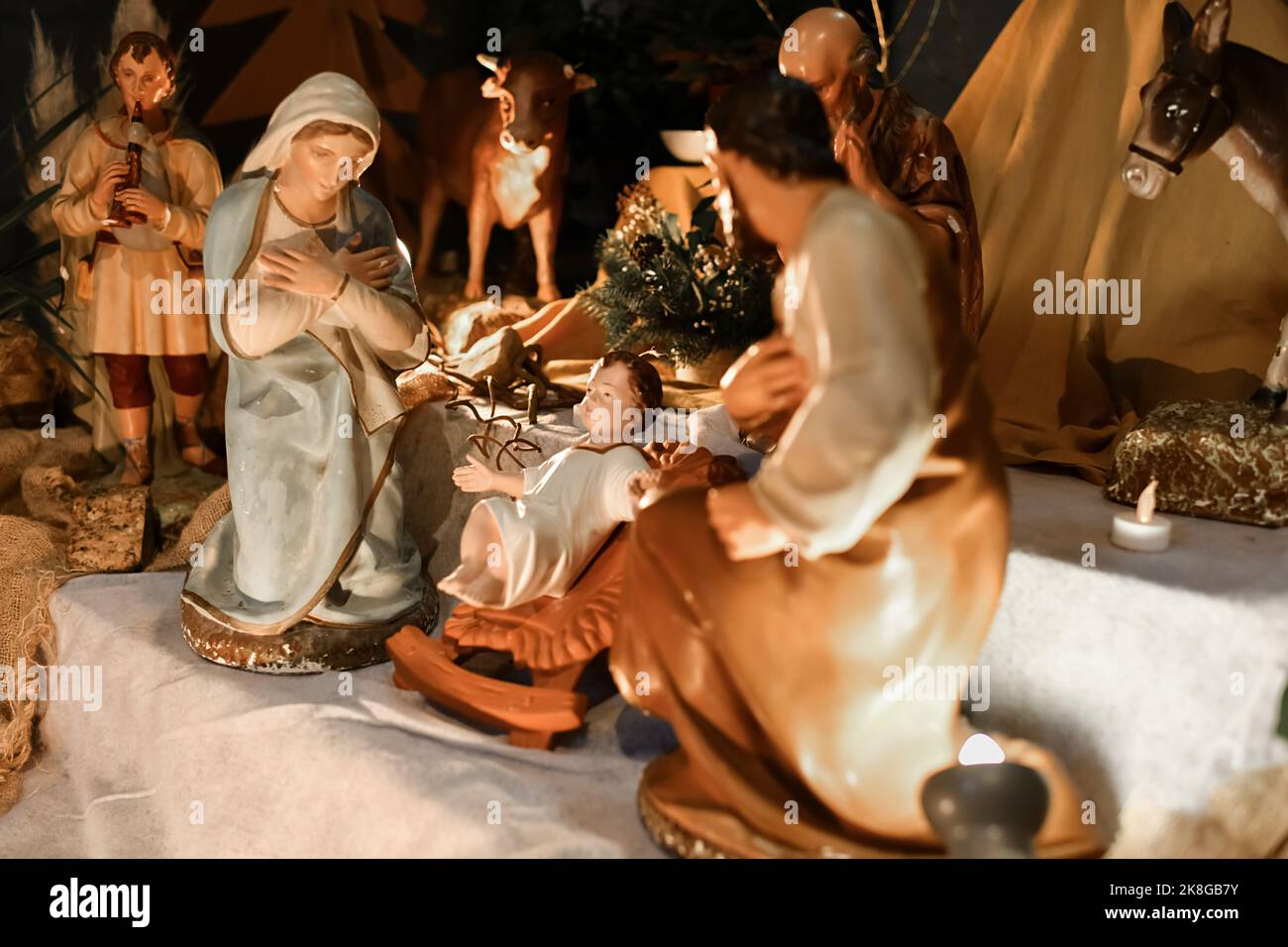 Christmas creche with Joseph Mary and small Jesus Stock Photo - Alamy