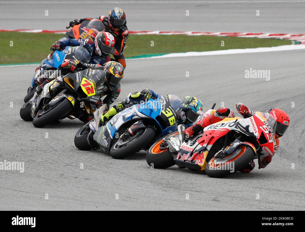 Spanish rider Marc Marquez of Repsol Honda Team leads the pack during ...