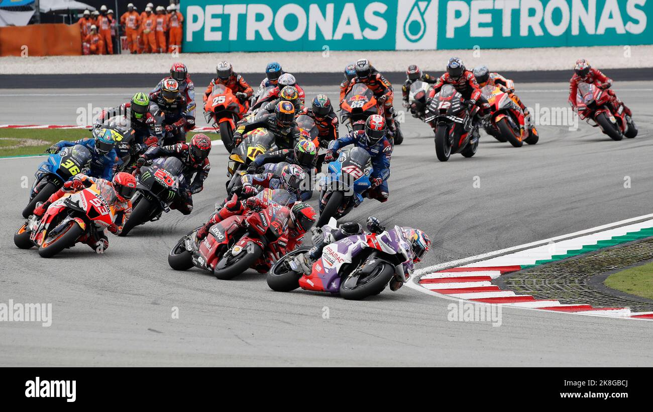 Spanish rider Jorge Martin of Prima Pramac Racing leads the pack during ...