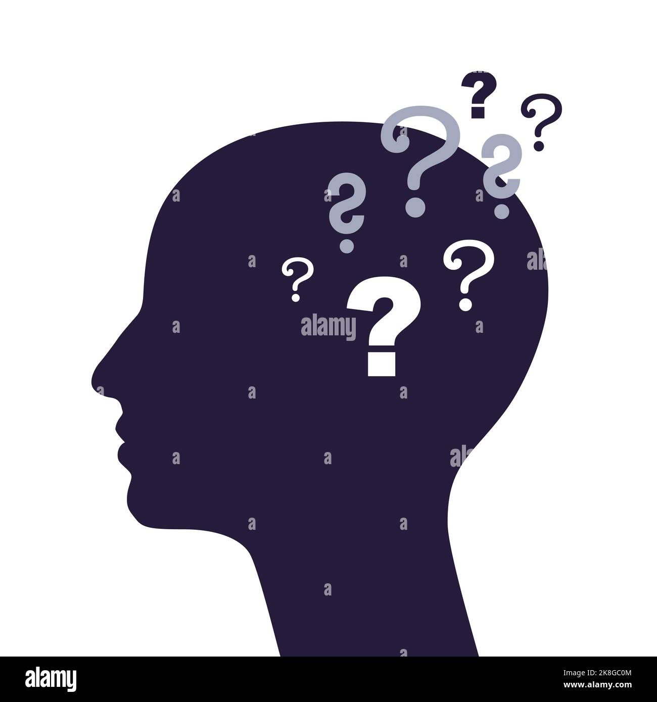 Human head filled with question marks. Concepts of memory loss ...