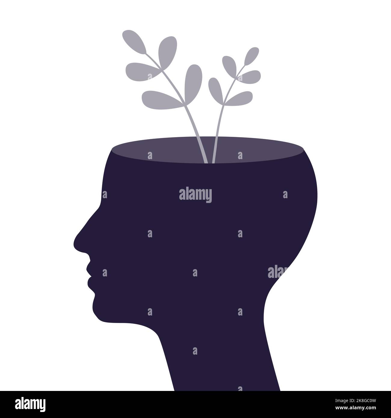 Plant growing from human head. Concept of mental health, positive ...