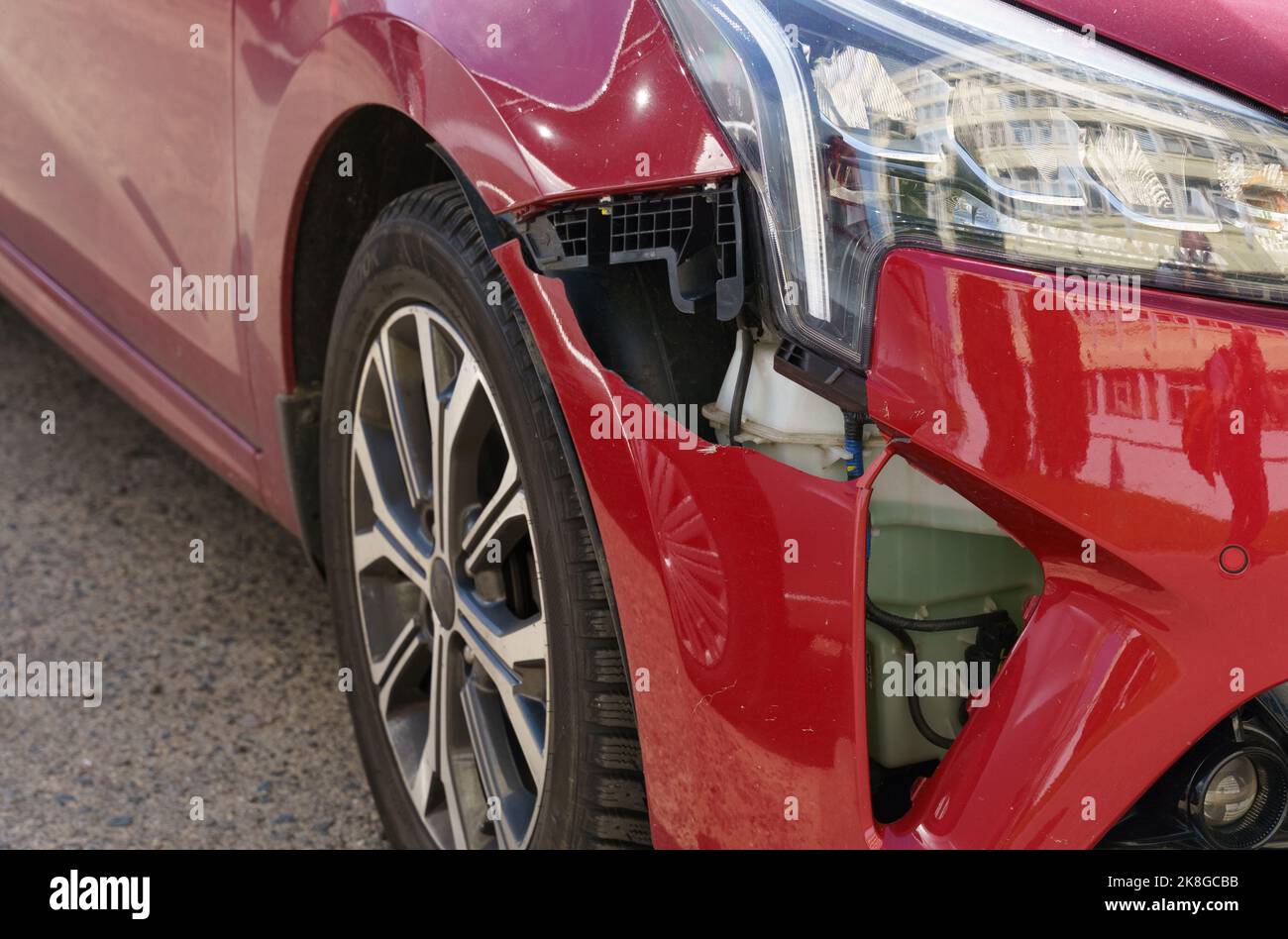 Broken car bumper after a collision. After the crash. Close-up Stock ...