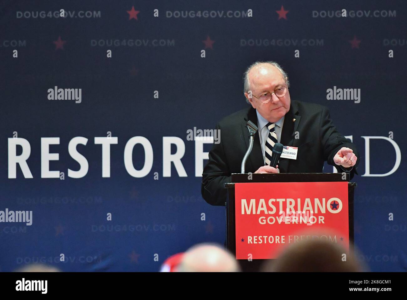 Peckville, United States. 22nd Oct, 2022. Ernie Preate points to the ...